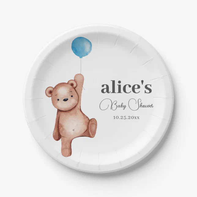 Teddy Bear Blue Baby Shower Paper Plates | Zazzle