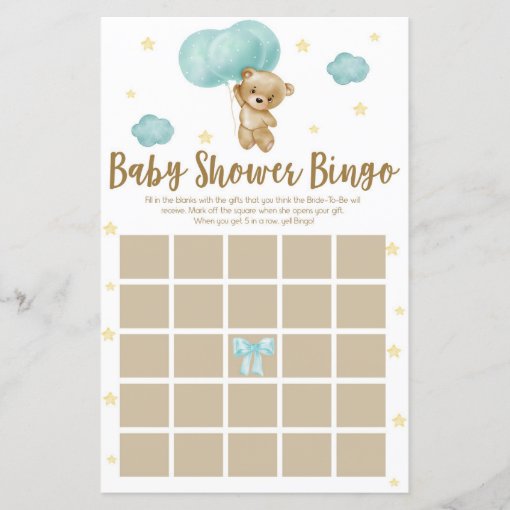 Teddy Bear Blue Balloons Bingo Baby Shower Game | Zazzle