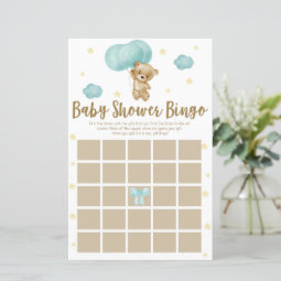 Teddy Bear Blue Balloons Bingo Baby Shower Game | Zazzle