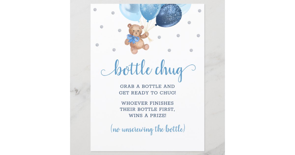 Teddy Bear Blue Balloons Bottle Chug Game | Zazzle
