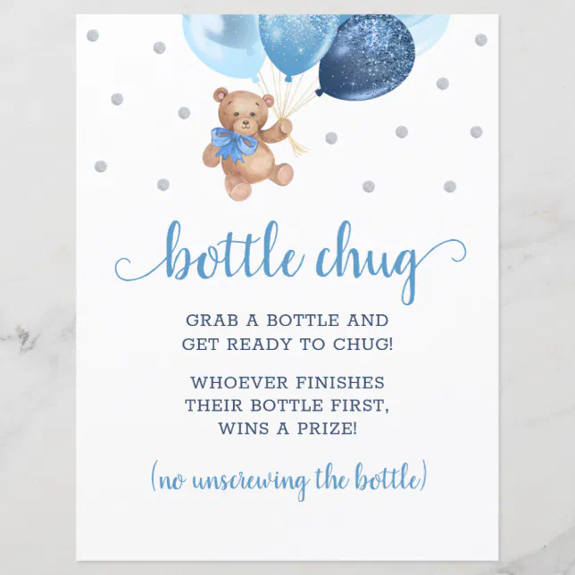 Teddy Bear Blue Balloons Bottle Chug Game | Zazzle