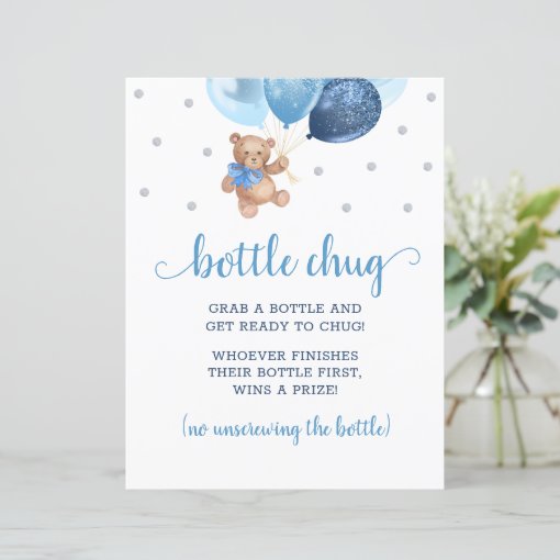 Teddy Bear Blue Balloons Bottle Chug Game | Zazzle