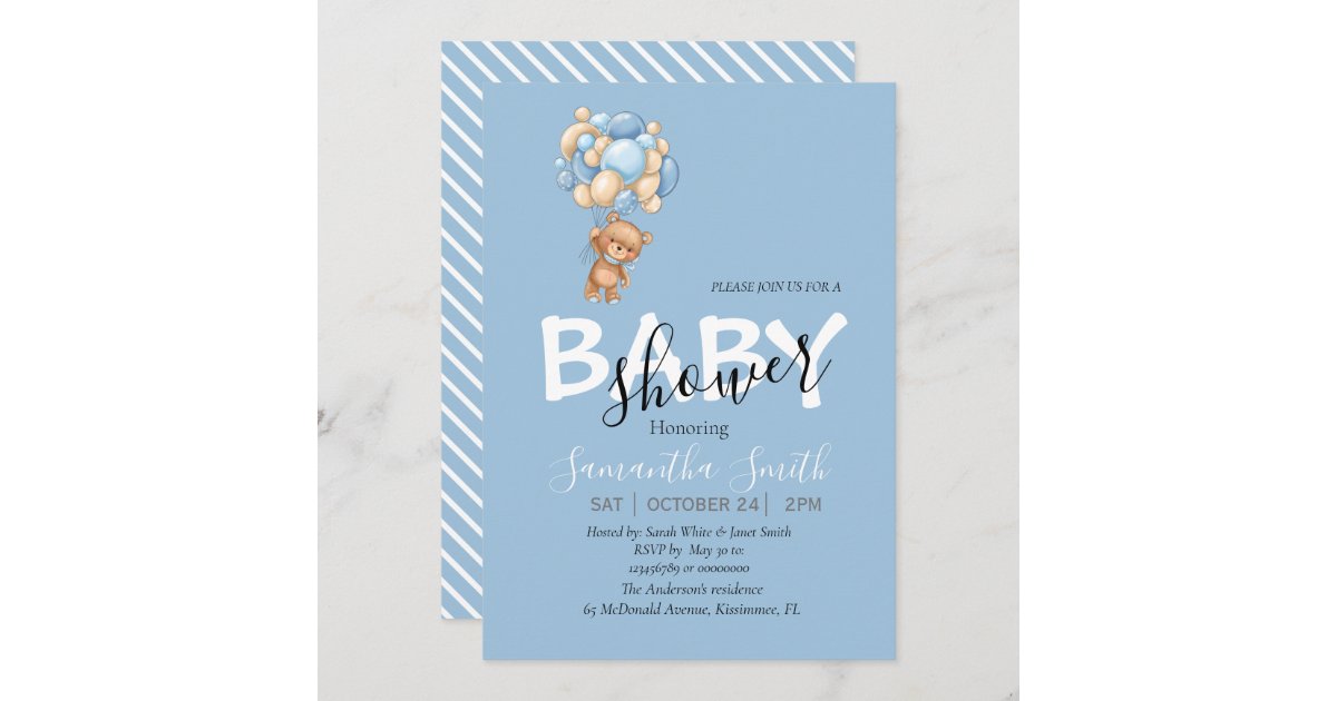 teddy bear blue invitations | Zazzle