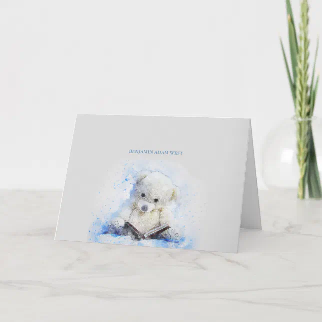 Teddy Bear Blue Photo Thank You Notecard | Zazzle