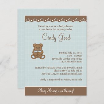 Teddy Bear Blue Small Invitation | Zazzle