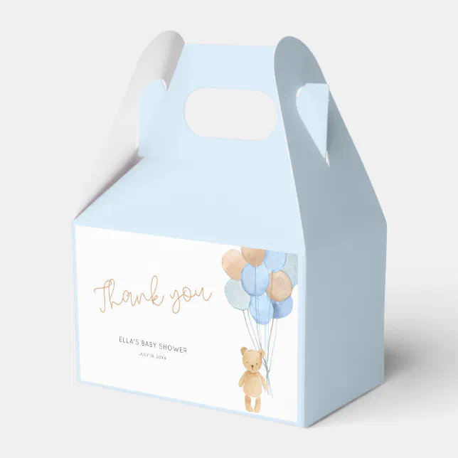 Teddy Bear Blue Tan Balloons Baby Shower Favor Box | Zazzle