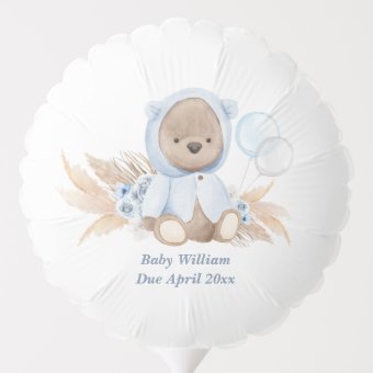 Teddy Bear Boho Baby Shower Balloon Table Number | Zazzle