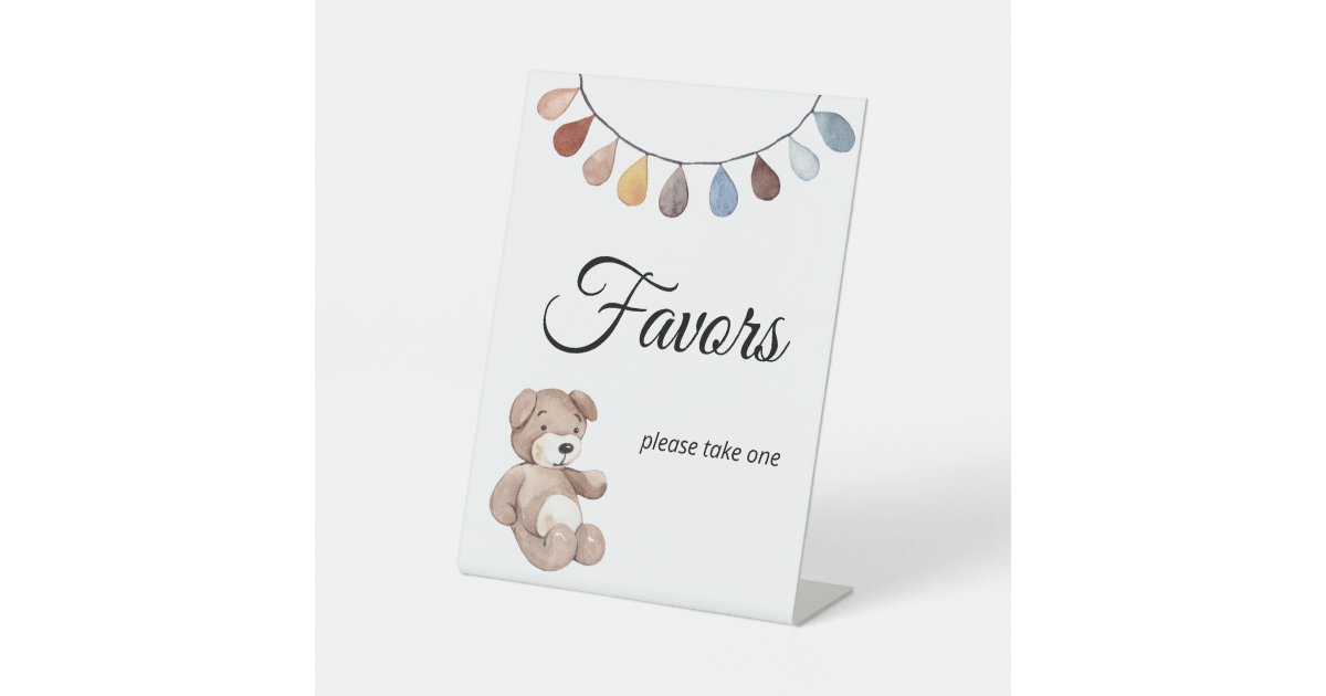Teddy Bear Boho Baby Shower Favor Tablescape Pedestal Sign | Zazzle