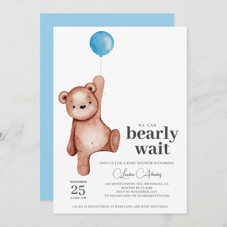 Teddy Bear Boy Baby Shower Invitation | Zazzle