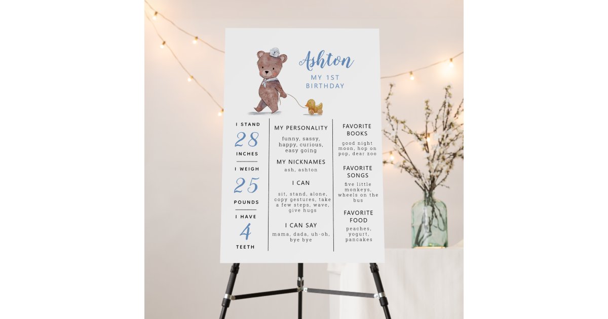 Teddy Bear Boy Birthday Milestone Board | Zazzle