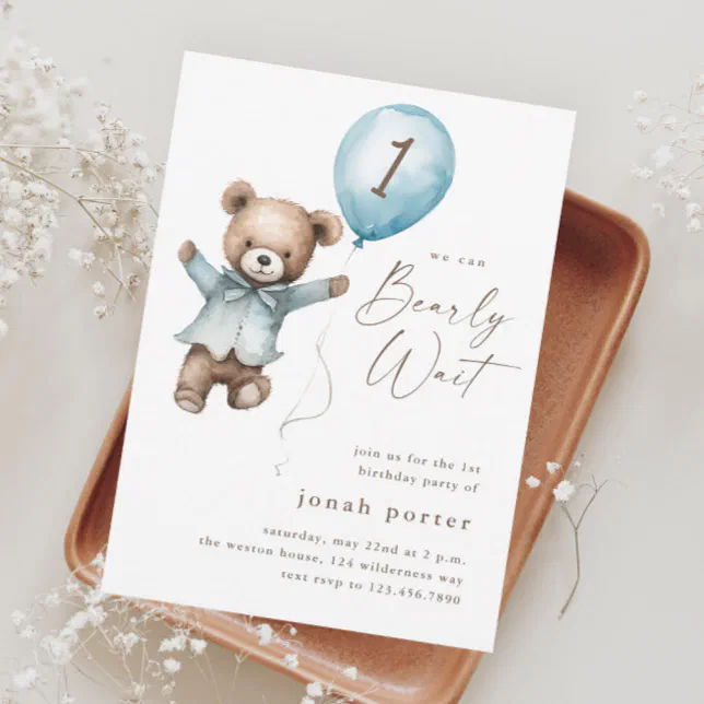 Teddy Bear Boys 1st Birthday Party Invitation | Zazzle