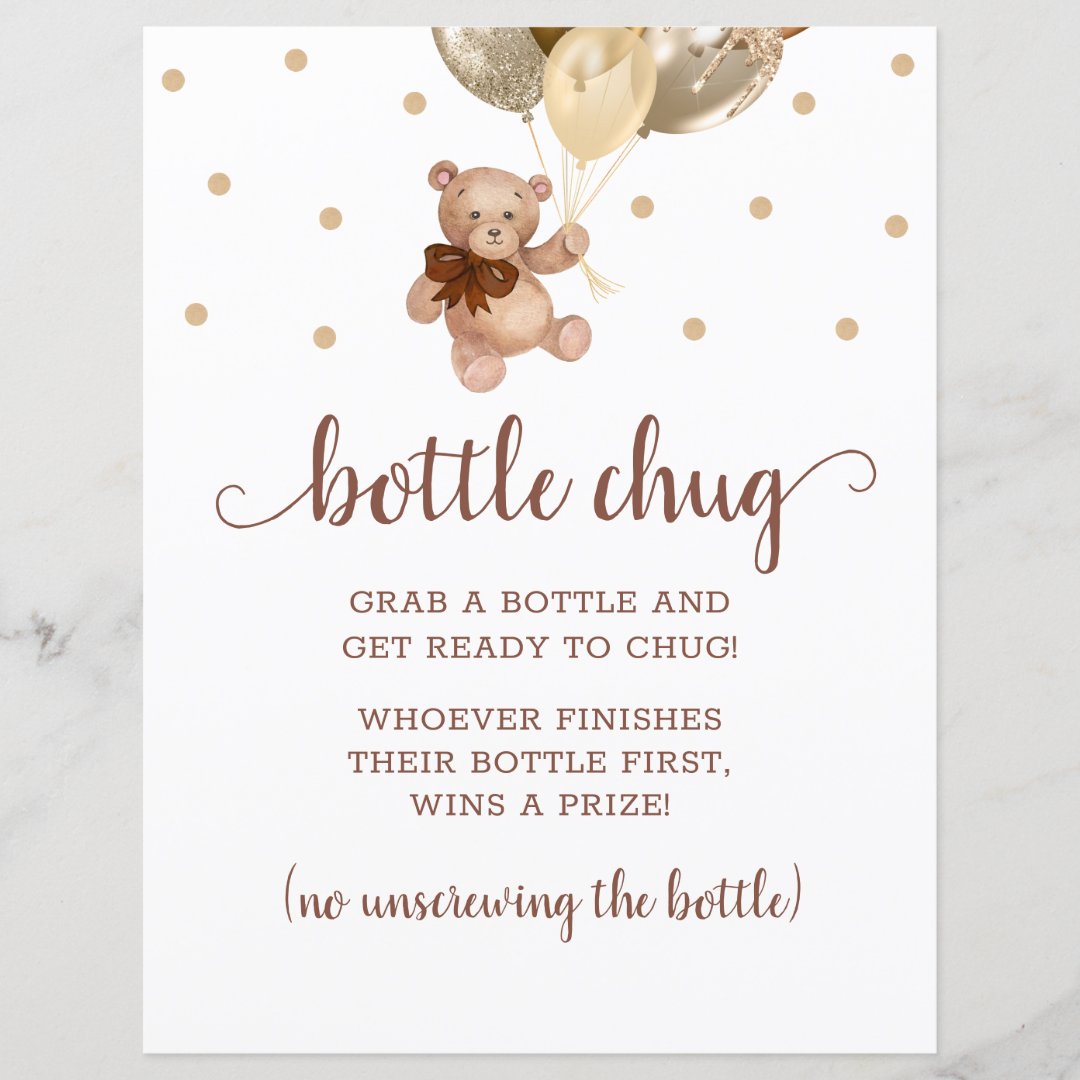 Teddy Bear Brown And Gold Bottle Chug Game | Zazzle