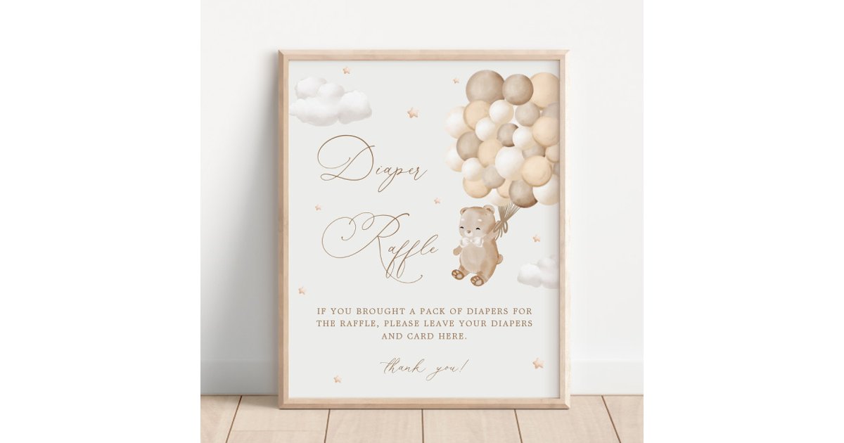 Teddy Bear Brown Baby Shower Diaper Raffle Poster | Zazzle