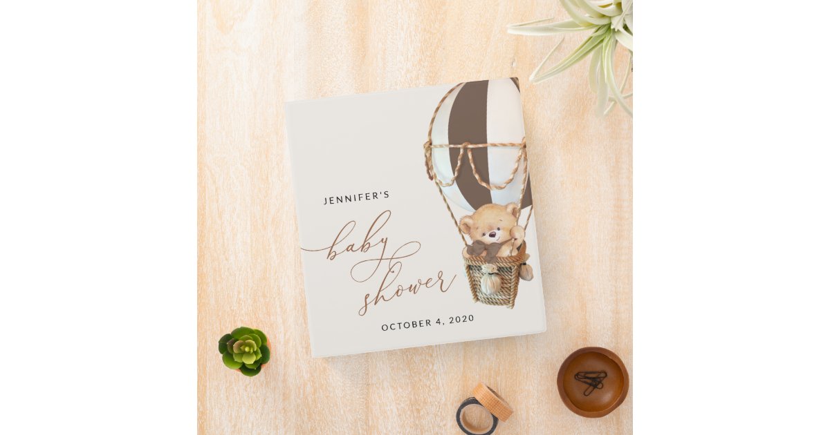 Teddy Bear, Brown Hot Air Balloon, Baby Shower 3 Ring Binder | Zazzle