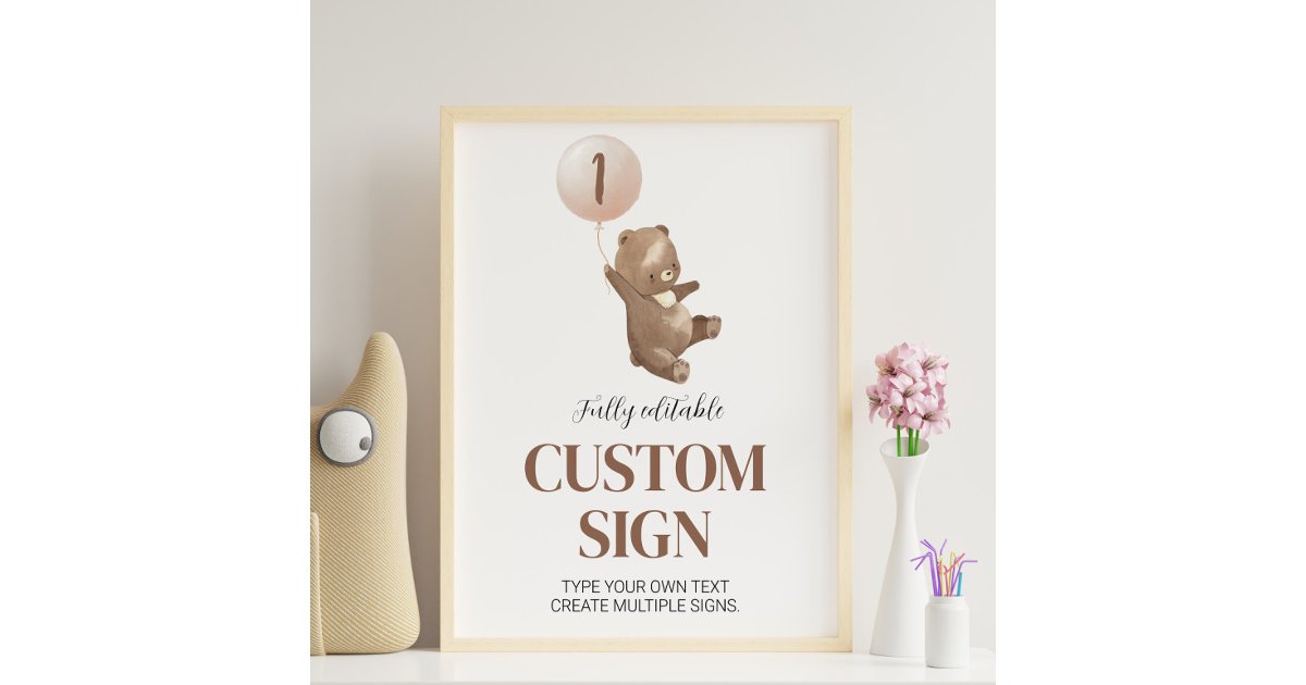 Teddy Bear Custom Table Sign Birthday Baby Shower | Zazzle