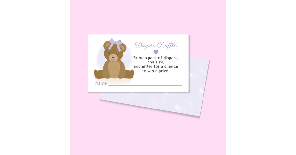 Teddy Bear Diaper Raffle Ticket Girl Baby Shower Enclosure Card | Zazzle