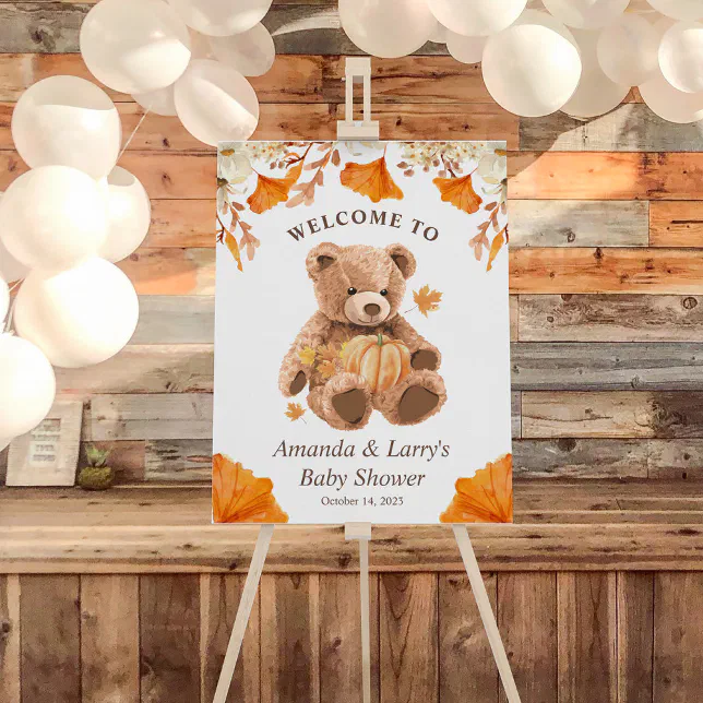Teddy Bear Fall Baby Shower Welcome Sign | Zazzle