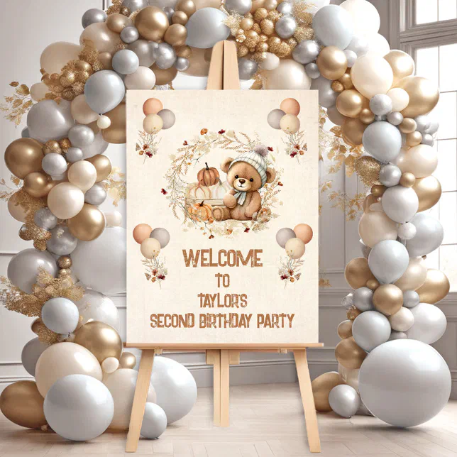 Teddy Bear Fall Boy Beary 2nd Birthday Welcome Foam Board | Zazzle