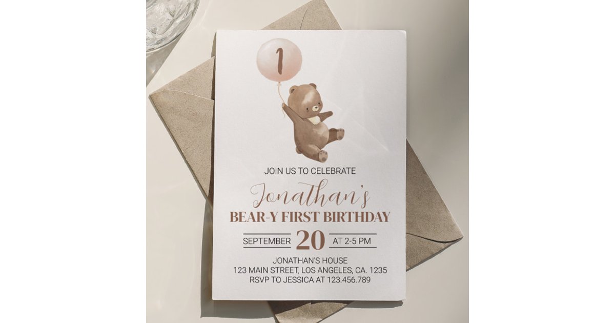 Teddy Bear First Birthday Invitation | Zazzle