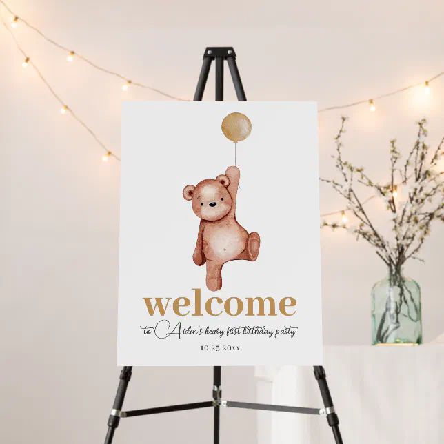 Teddy Bear First Birthday Neutral Welcome Sign | Zazzle
