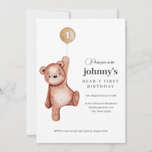 Teddy Bear First Birthday Party Invitation | Zazzle