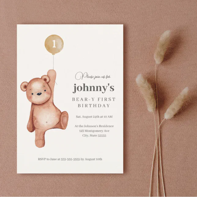 Teddy Bear First Birthday Party Invitation | Zazzle