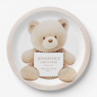 Teddy Bear Gender Neutral Baby Shower Paper Paper Plates | Zazzle