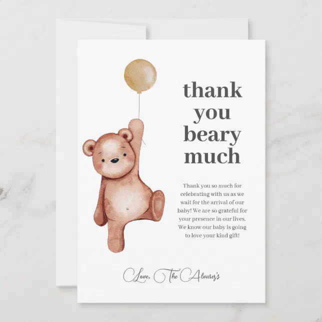 Teddy Bear Gender Neutral Baby Shower Thank You Card | Zazzle