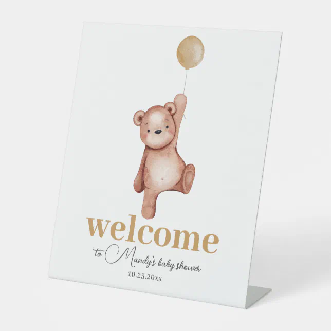 Teddy Bear Gender Neutral Welcome Pedestal Sign | Zazzle