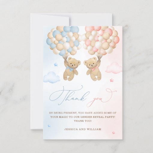 Teddy Bear Gender Reveal Thank You Card | Zazzle