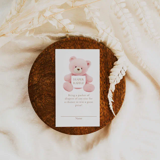 Teddy Bear Girl Baby Shower Diaper Raffle Ticket Enclosure Card | Zazzle