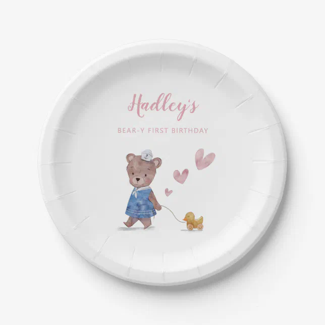 Teddy Bear Girl Birthday Party Paper Plates | Zazzle