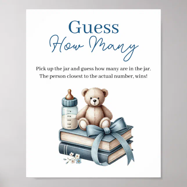 Teddy Bear Guess How Many Baby Shower Game Sign | Zazzle