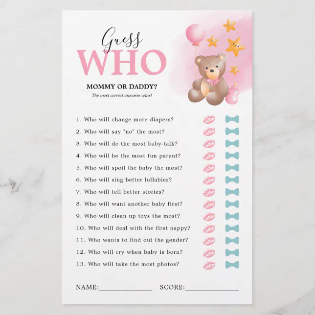 Teddy Bear Guessing Baby Shower Game | Zazzle