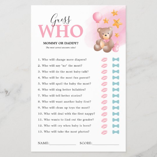 Teddy Bear Guessing Baby Shower Game | Zazzle.com