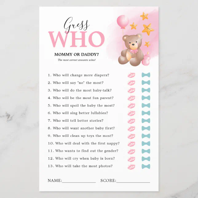 Teddy Bear Guessing Baby Shower Game | Zazzle