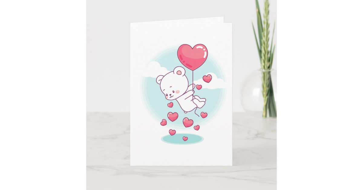 Teddy Bear Heart Balloons Personalized Valentine Holiday Card | Zazzle