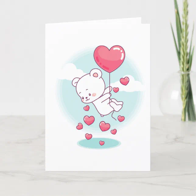 Teddy Bear Heart Balloons Personalized Valentine Holiday Card | Zazzle