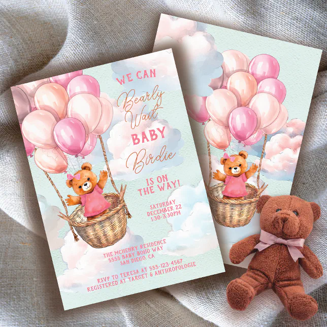 Teddy Bear Hot Air Balloon Baby Shower Invitation | Zazzle