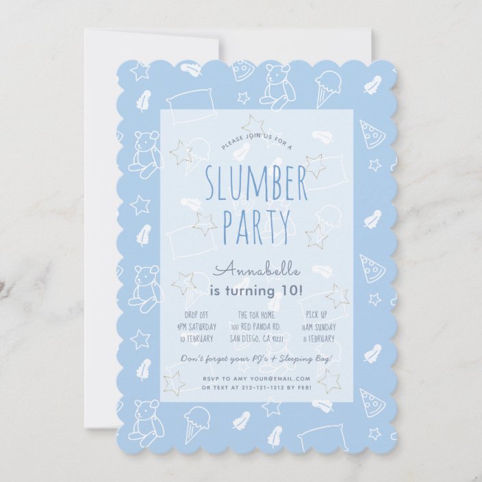 Teddy Bear Ice Cream Blue Slumber Party Birthday Invitation | Zazzle.com