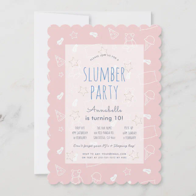 Teddy Bear Ice Cream Pink Slumber Party Birthday Invitation | Zazzle