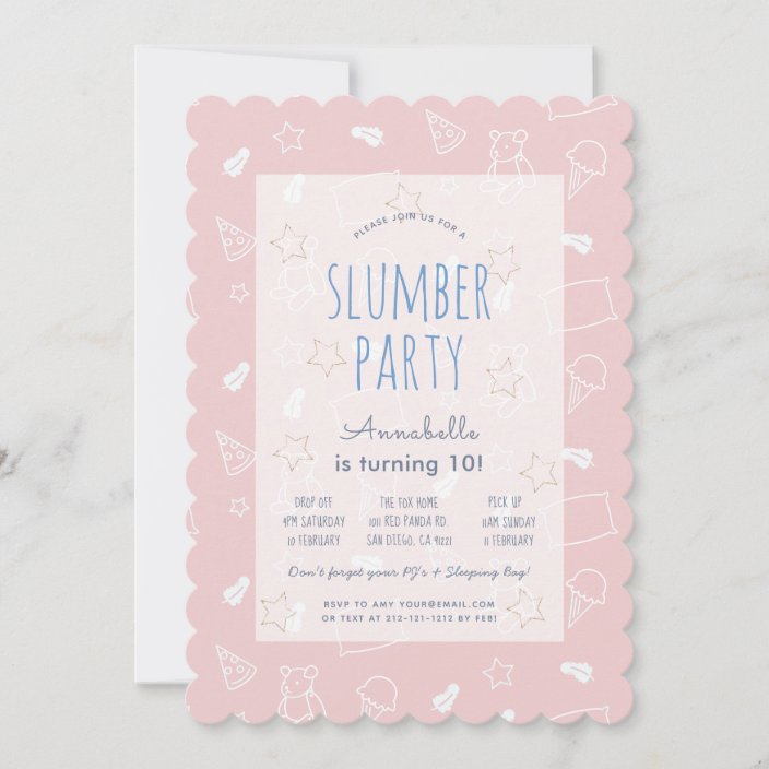 Teddy Bear Ice Cream Pink Slumber Party Birthday Invitation | Zazzle.com