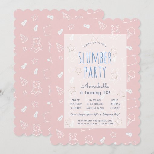 Teddy Bear Ice Cream Pink Slumber Party Birthday Invitation | Zazzle