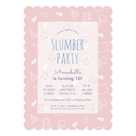 Teddy Bear Ice Cream Pink Slumber Party Birthday Invitation | Zazzle.com