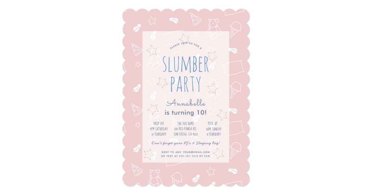 Teddy Bear Ice Cream Pink Slumber Party Birthday Invitation | Zazzle.com