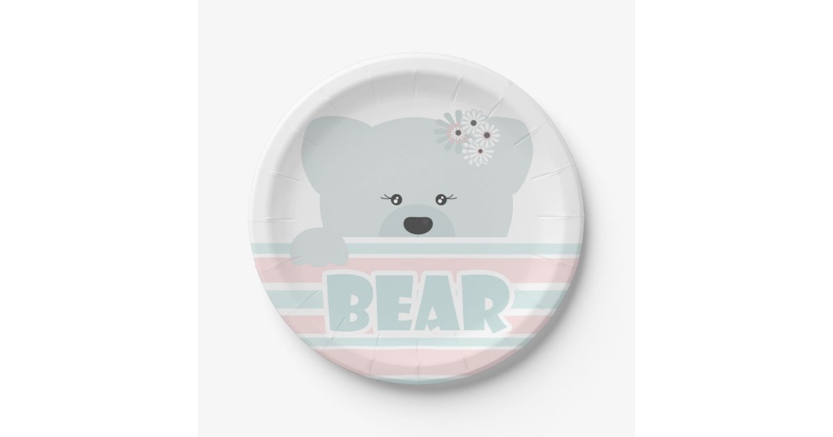 Teddy bear illustration kids childish print paper plates | Zazzle