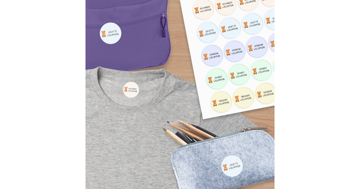 Teddy Bear Kids Clothing Name Labels | Zazzle