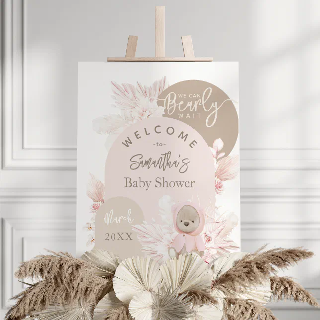 Teddy Bear Modern Boho Girl Baby Shower Foam Board | Zazzle