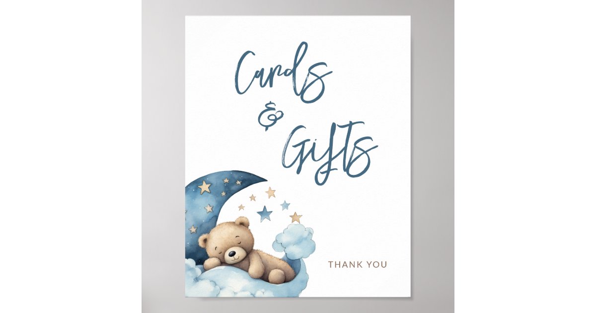 Teddy Bear Moon Baby Shower Cards & Gifts Poster | Zazzle