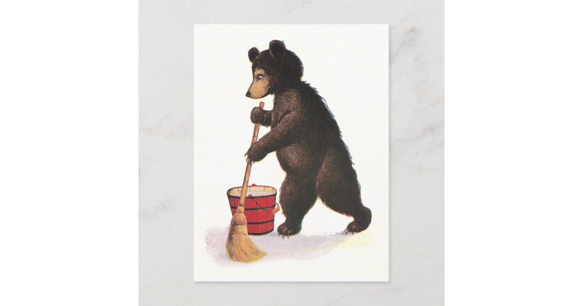 Teddy Bear Mops Floor Postcard | Zazzle